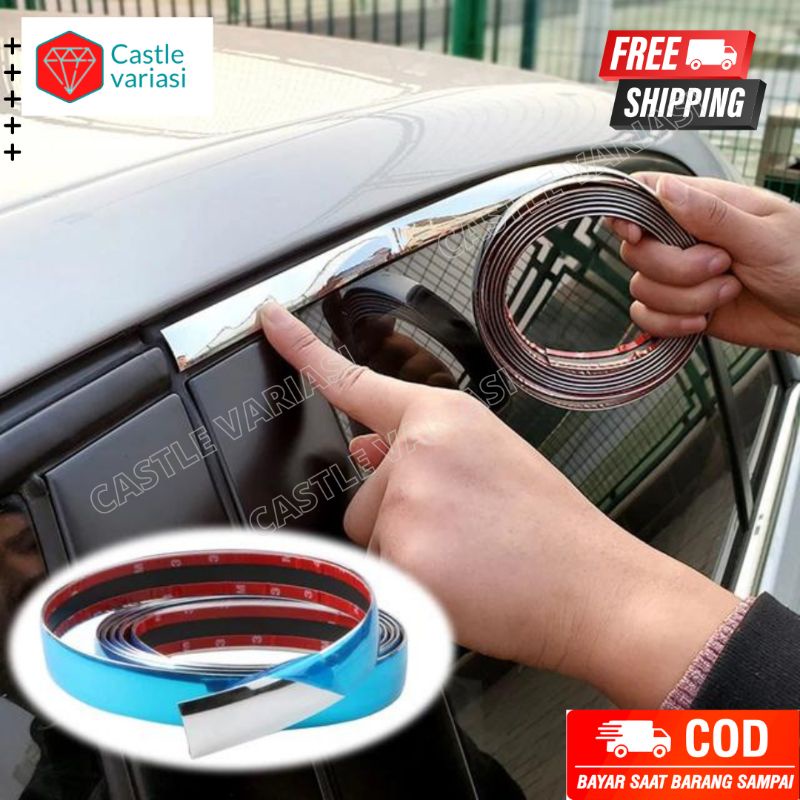 Jual List lis chrome jendela mobil moulding strip silver jendela bumper ...