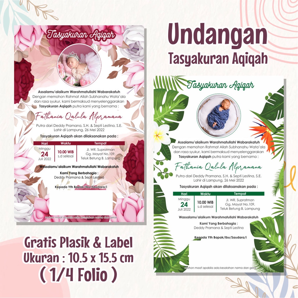 Jual Undangan Aqiqah / Undangan Tasyakuran Aqiqah / Undangan Bayi ...