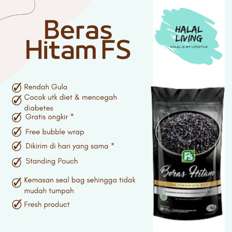 Jual Beras Hitam FS 1 KG. Beras Sehat. Rendah Gula. Gratis Ongkir ...