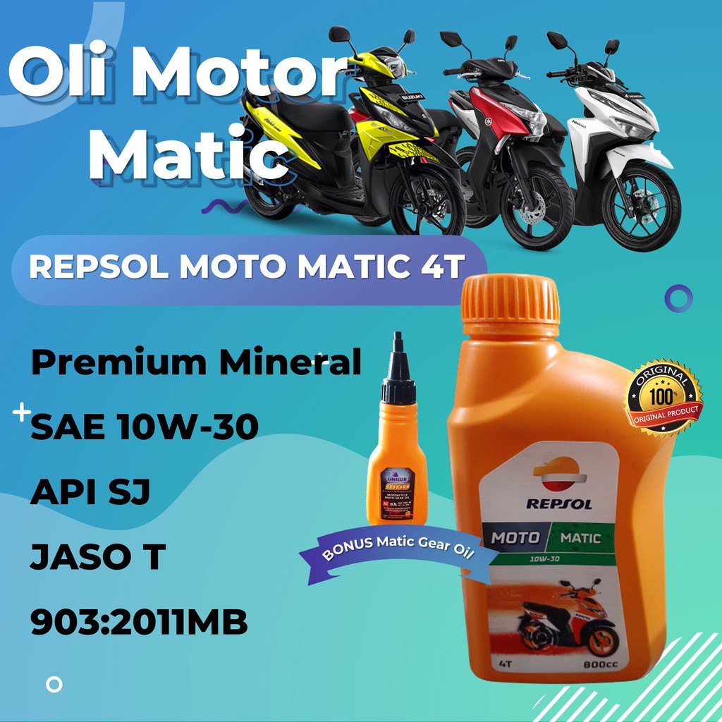 Jual Oli Motor REPSOL Moto Matic 4T 10W 30 800ml Paket BONUS Unilub Gardan Gear Oil Original 100 ...