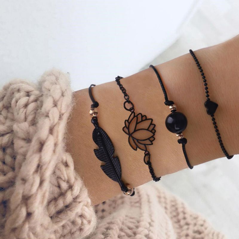 Jual Gelang simple aesthetic gambar daun, bunga, love hitam, | Shopee ...