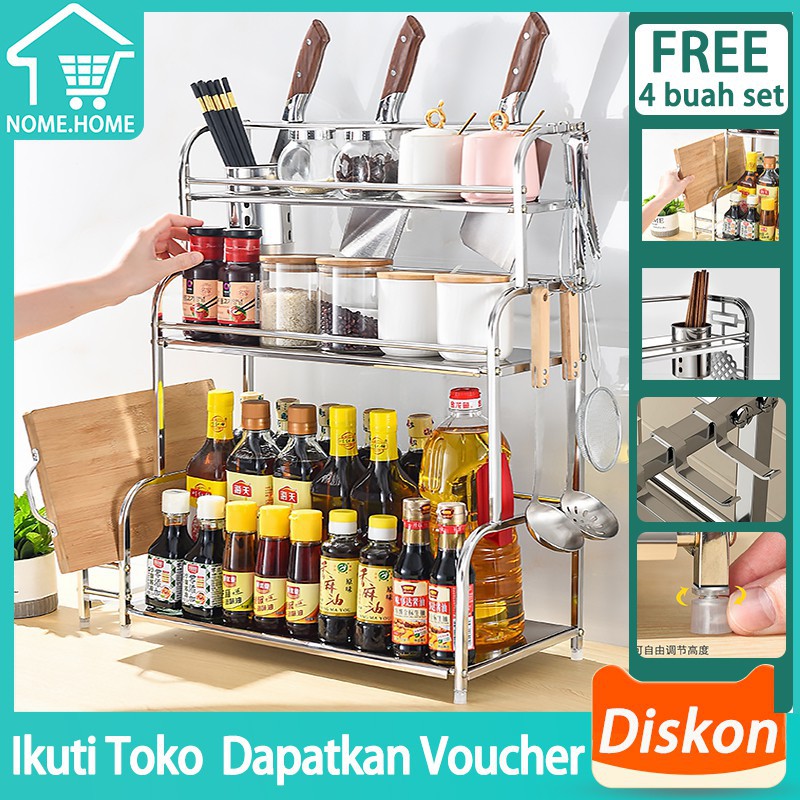 Rak Bumbu Dapur serbaguna Stainless Gantung Dinding Dapur Rak Pisau ...