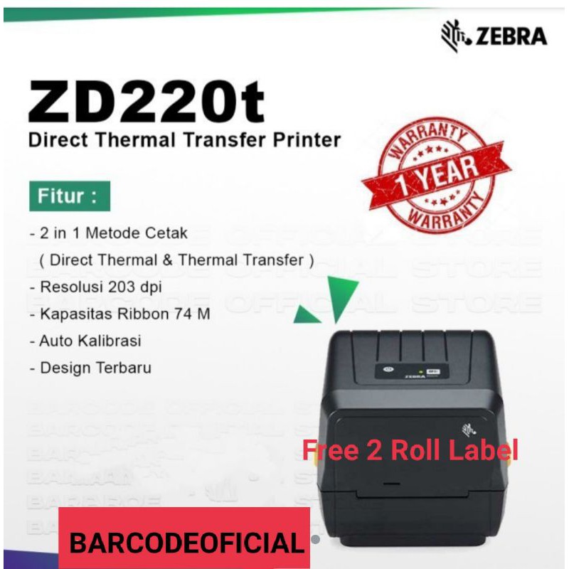 Jual Barcode Printer Zebra ZD-220 Pengganti GC420t/GK888t/GT820 Garansi ...