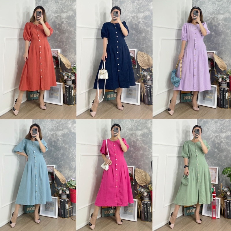 Jual 2109 Sierra Linen Dress cantik kancing hidup bumil busii friendly ...