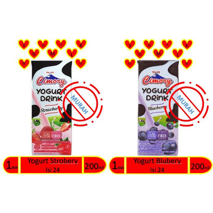 Jual Cimory Yogurt Drink kotak Rasa Strawberry Blueberry 200ml 1 Karton isi 24 pcs bisa Mix Rasa ...