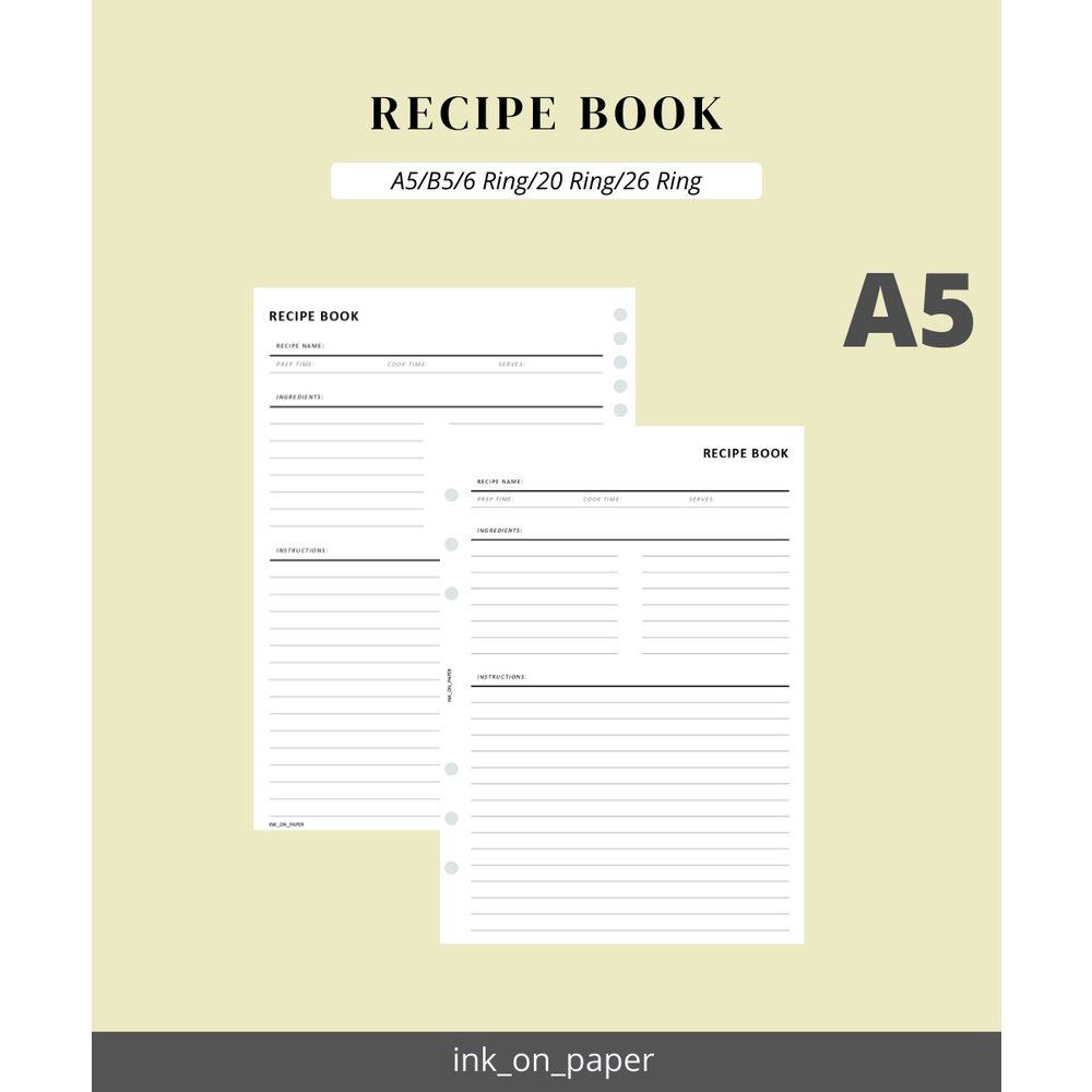 Jual A5 - Recipe Book, Buku Resep, Recipe Planner, Recipe Keeper by INK ...