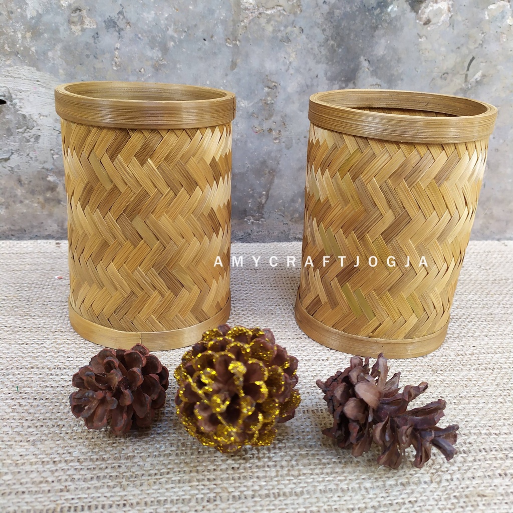 Jual Tempat Sendok Bambu Tabung/Tempat Sendok Anyaman Bambu/Pot Tanaman ...