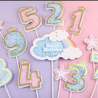 Jual Cake Topper Angka Ulang Tahun Cake Topper Glitter 3D Impor Warna ...