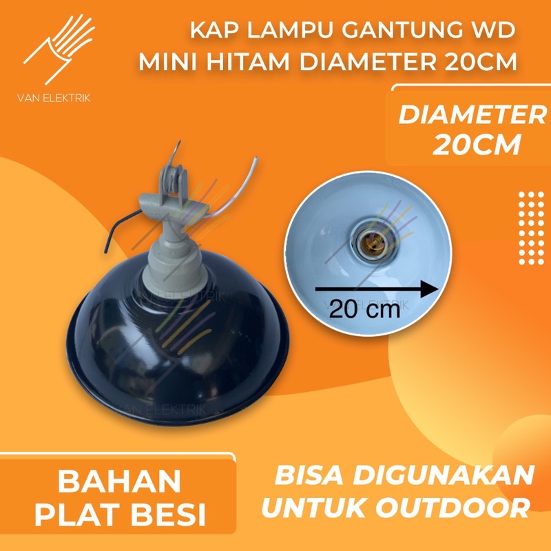 Jual Kap Lampu Gantung WD Mini Hitam Diameter 20 cm + Fitting E27 Indonesia|Shopee Indonesia