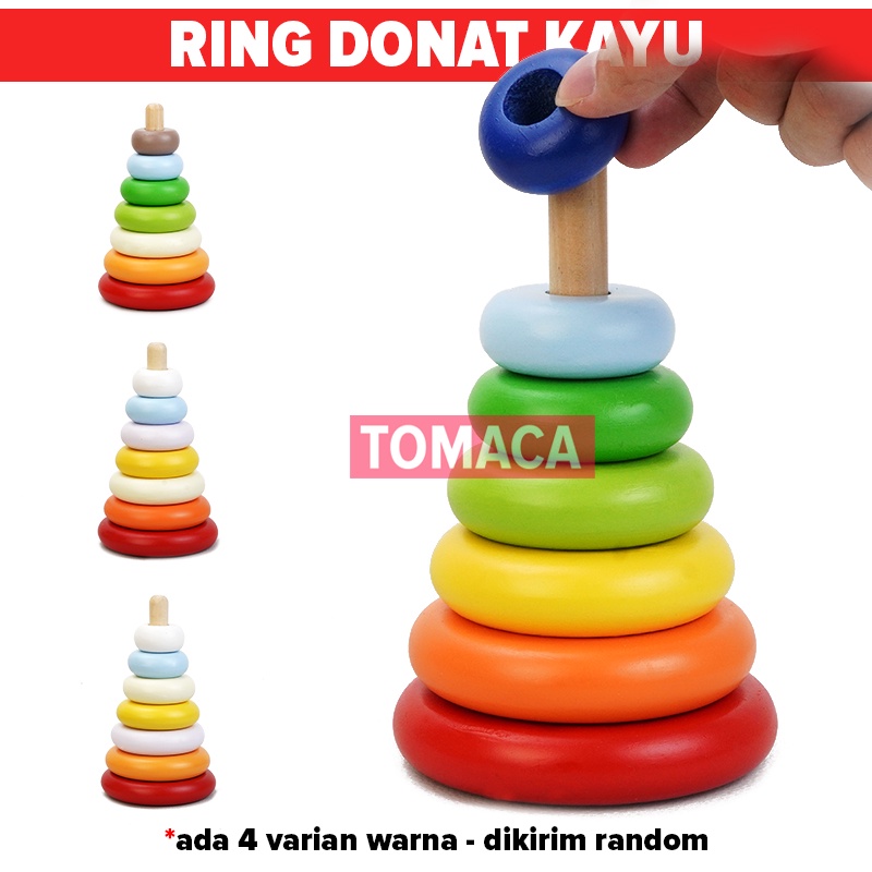 Jual Mainan Kayu Edukasi Anak Montessori Ring Donat Balok Susun ...