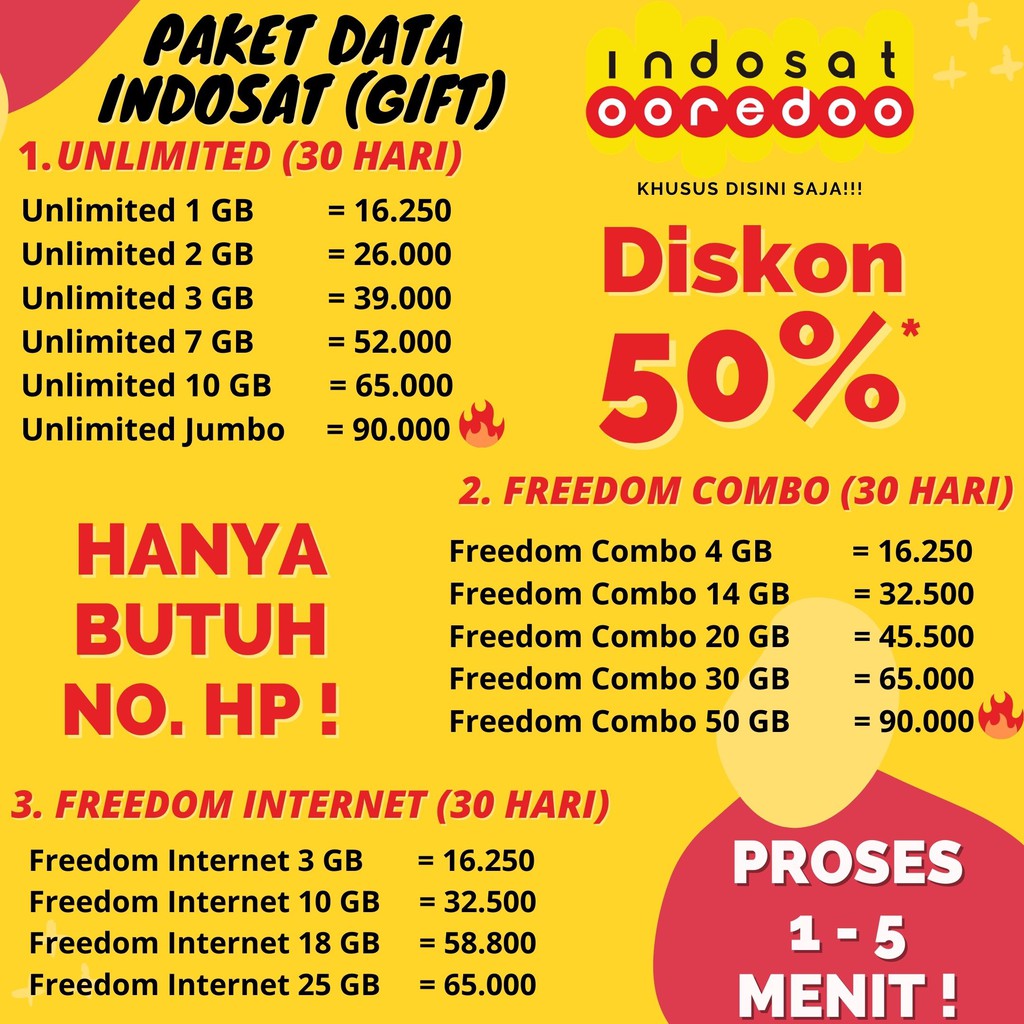 Kuota Indosat Data Unlimited, Freedom Combo, Jumbo, New Freedom ...