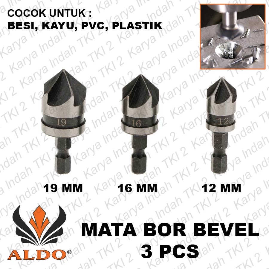 Countersink Set 3 pcs ALDO Mata Bor Bevel HSS Besi Counter Sink 12-19 ...