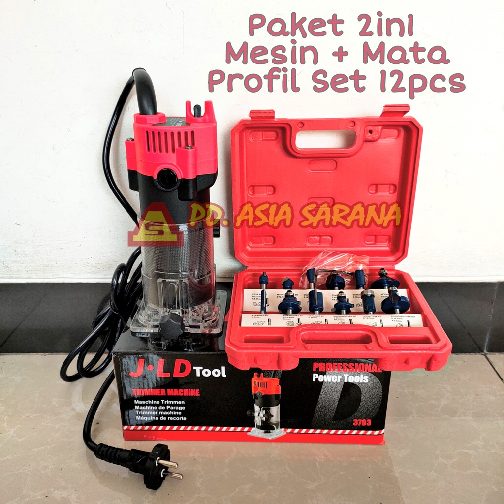Jual PAKET Mesin Profil Kayu 6.35mm JLD + Mata Wood Trimmer Router ...