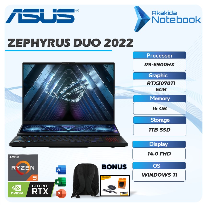 Jual ASUS ROG ZEPHYRUS DUO 2022 - RYZEN 9 6900HX 16GB 1TB RTX3070Ti W11 ...