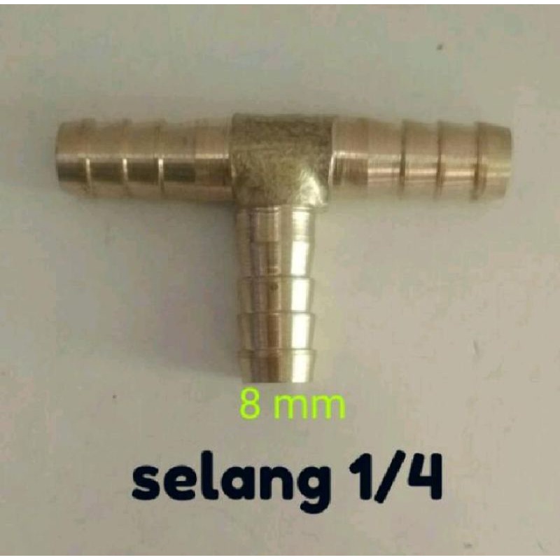 Jual kuningan sambungan T cabang 3 untuk selang 1/4 diameter 8 mm ...