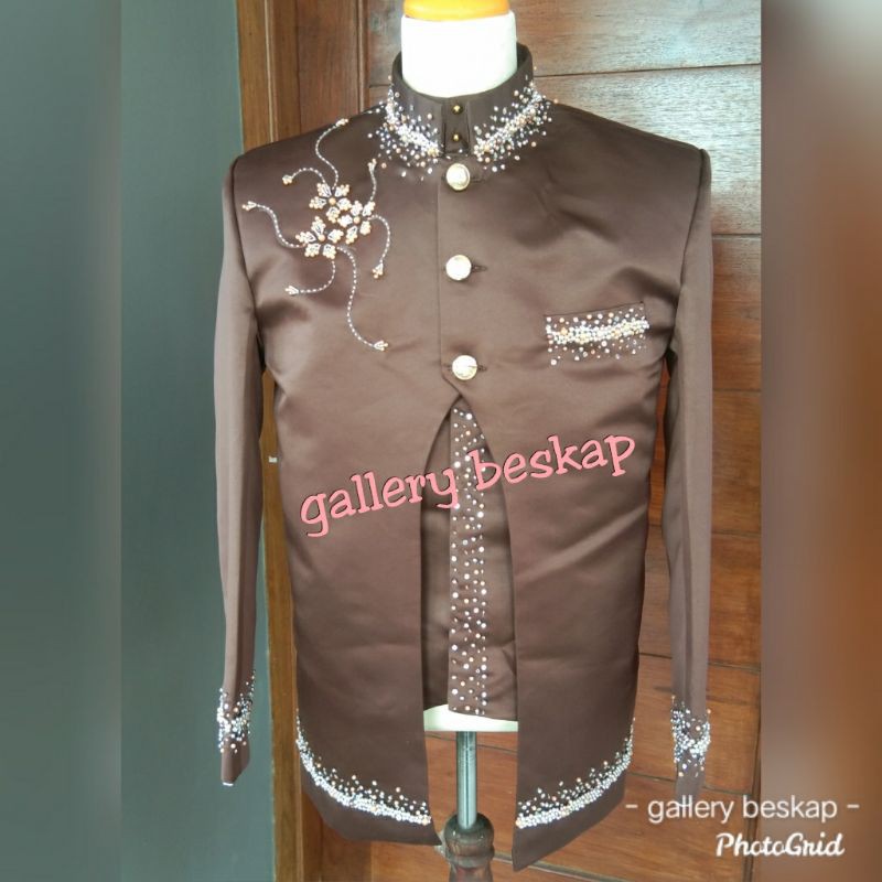 Jual Basofi pengantin kancing 3 coklat tua / jas / beskap muslim ...
