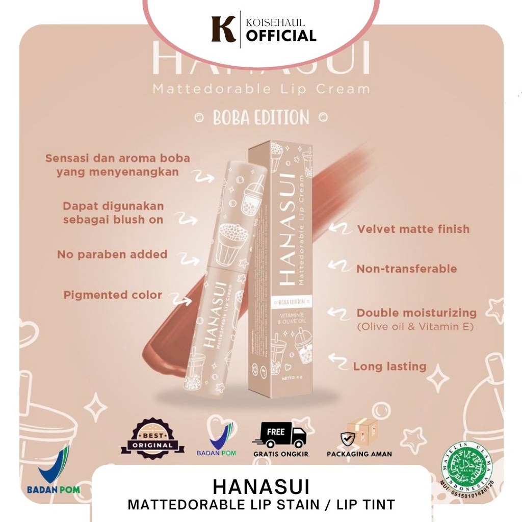 Jual HANASUI / Hana Sui Mattedorable Lip Cream Boba Edition - Varian ...
