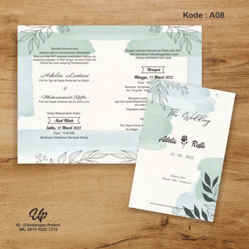 Jual Undangan Aesthetic Pernikahan Water Color Rustic Elegant - A08 ...