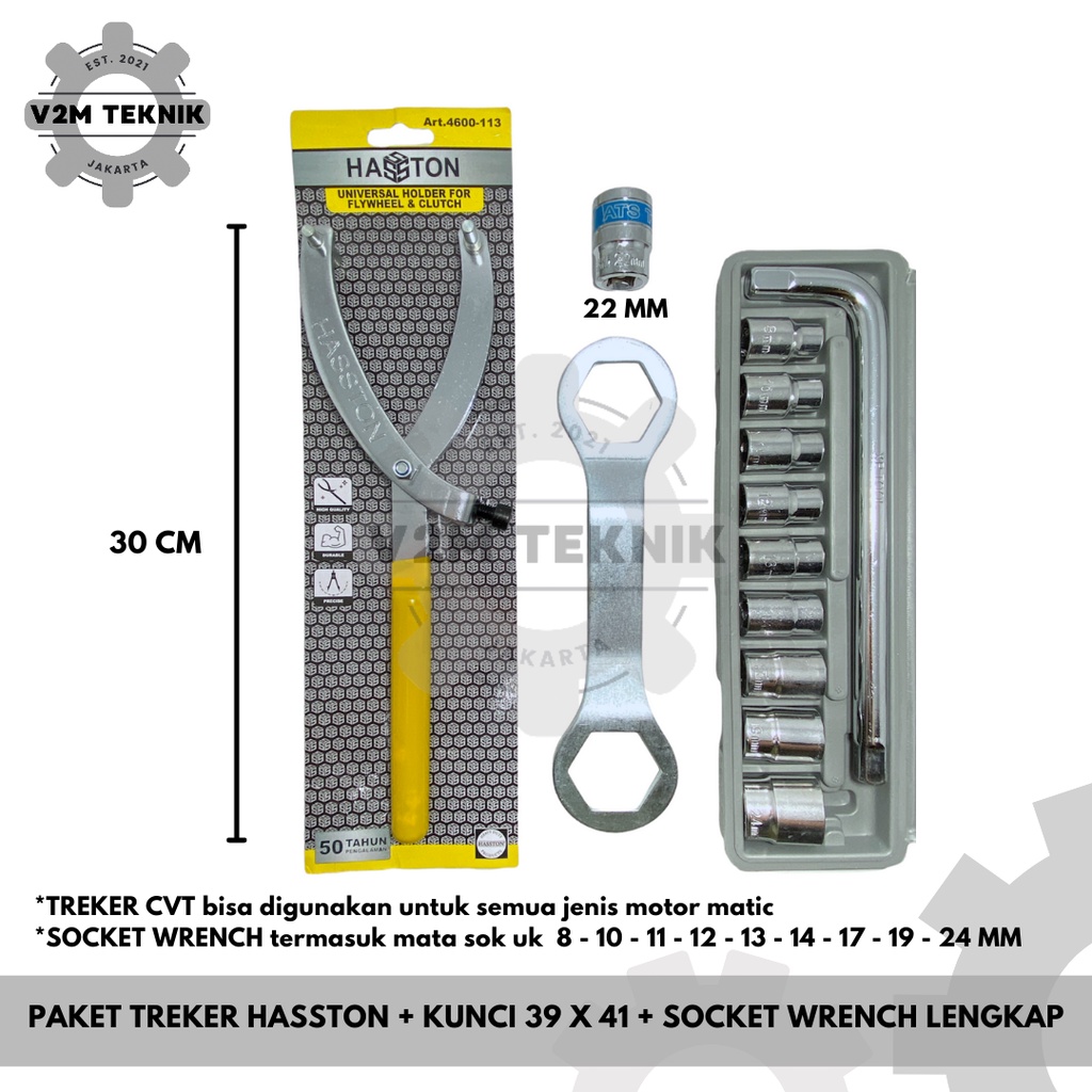 Jual PAKET Treker CVT HASSTON + Kunci 39x41 MM + Socket Wrench + Mata Sok 22 MM / Paket Treker ...