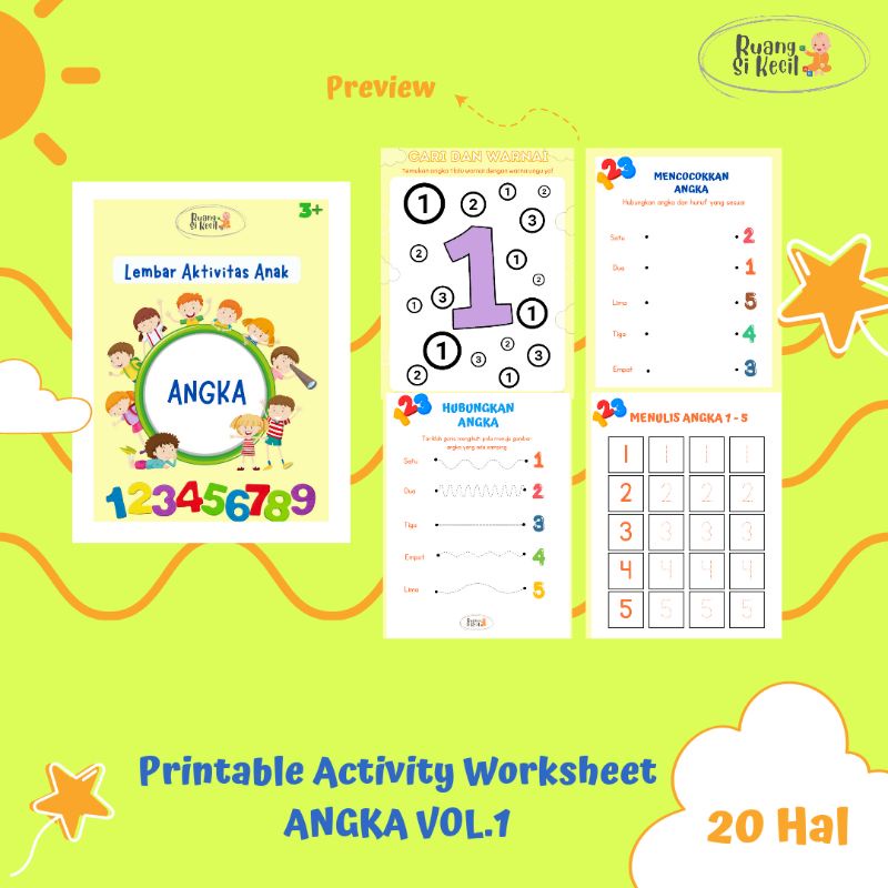 Jual File Digital Printable Worksheet Angka / Lembar aktivitas anak ...