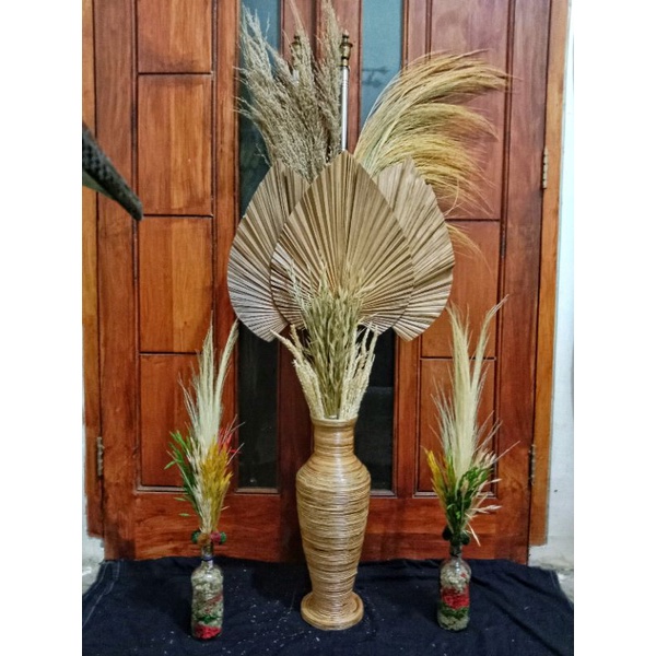 Jual paket lengkap + Vas Tinggi 50cm | daun kering | bunga kering ...