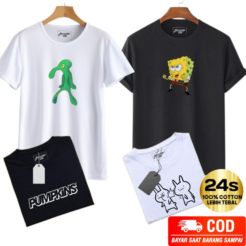 Jual KAOS DISTRO PRIA KEREN LENGAN PENDEK SPONGEBOB MEME STIKER WA SABLON DIGITAL | KAOS ...