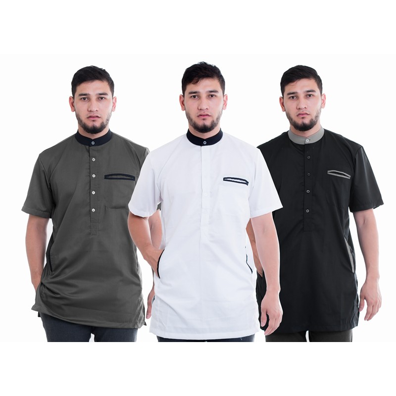 Jual Baju Koko Gamis Pria Airys Lengan Pendek 3 warna (Putih,Grey,Hitam ...