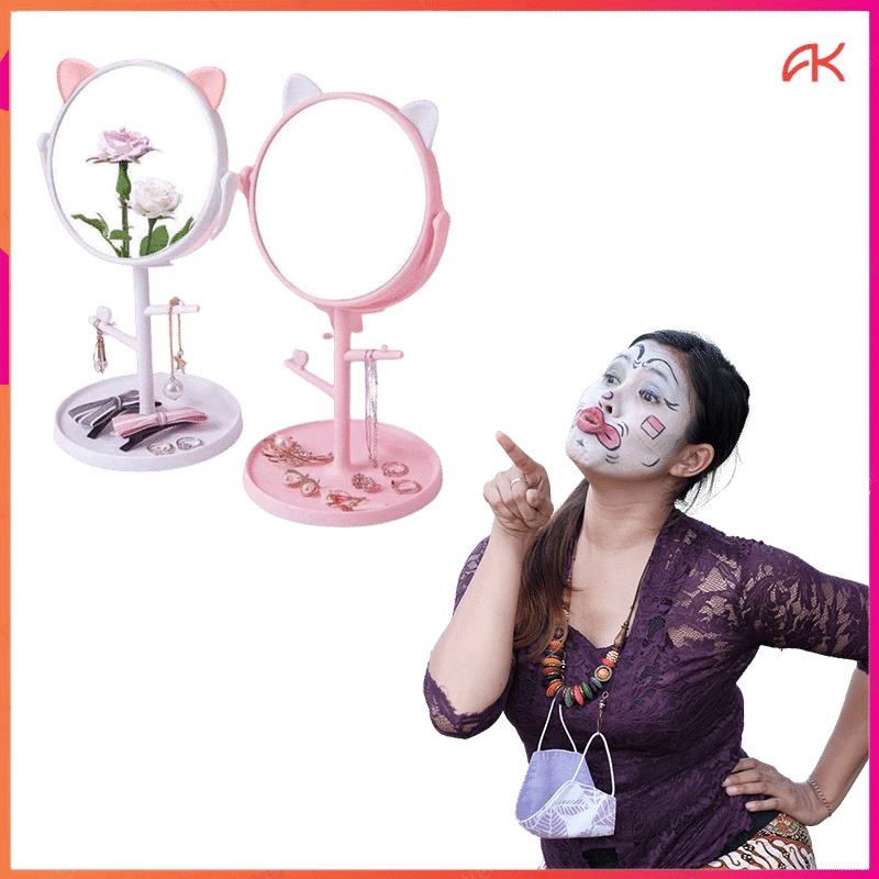 Jual ANK Cermin Motif Telinga Kucing Panda / Kaca Make Up Bulat ...