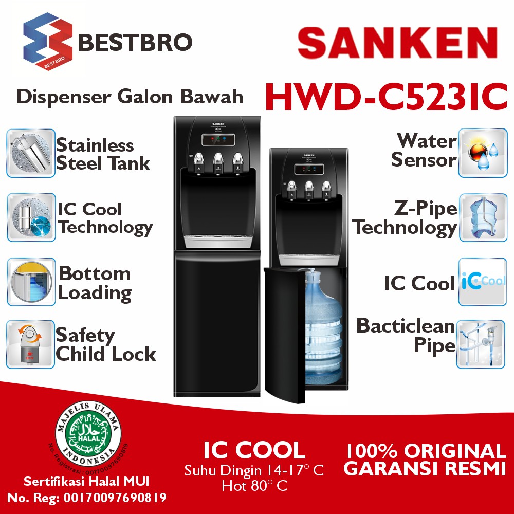 Jual Sanken Dispenser Galon Bawah HWD-C523IC Hitam Bottom Loading ...