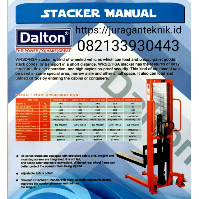 Jual Hand Lift Stacker Murah Kapasitas 1 Ton Merk Dalton | Shopee Indonesia