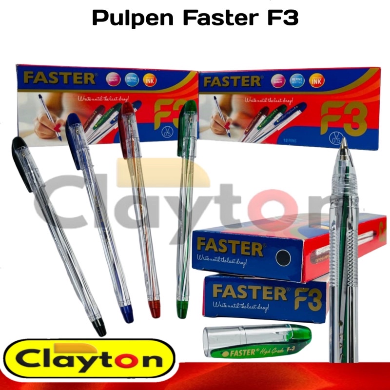 Jual Pulpen / Bolpen / Bolpoint Faster F3 Hitam ( Lusin ) | Shopee ...
