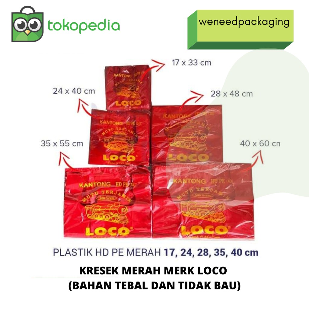 Jual Kantong Plastik Kresek MERAH HD Tebal Loco ukuran 35 / 35 x 55 cm ...