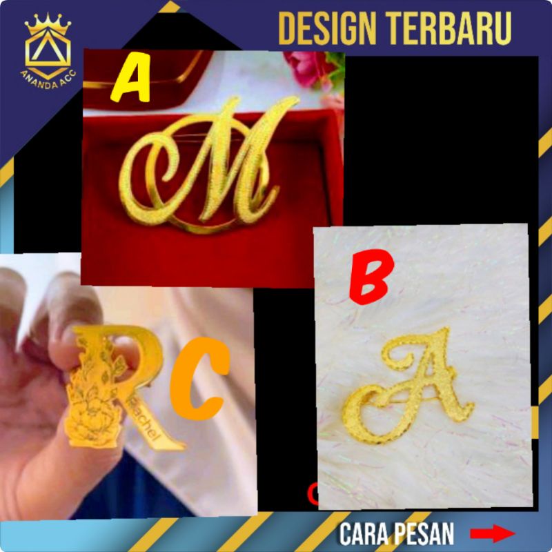 Jual bros nama bros huruf inisial premium bros huruf besar lapis emas ...