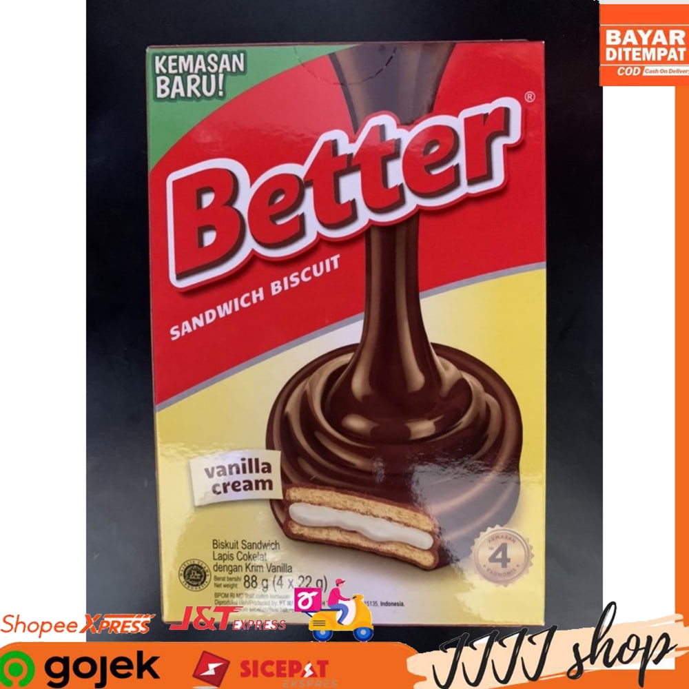 Jual Biskuit Better Sandwich Cokelat Vanilla Cream 88gr | Shopee Indonesia