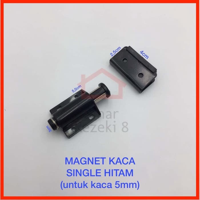 Jual Magnet Kaca Jepit SINGLE HITAM + Push Open Kunci Engsel Magnit ...