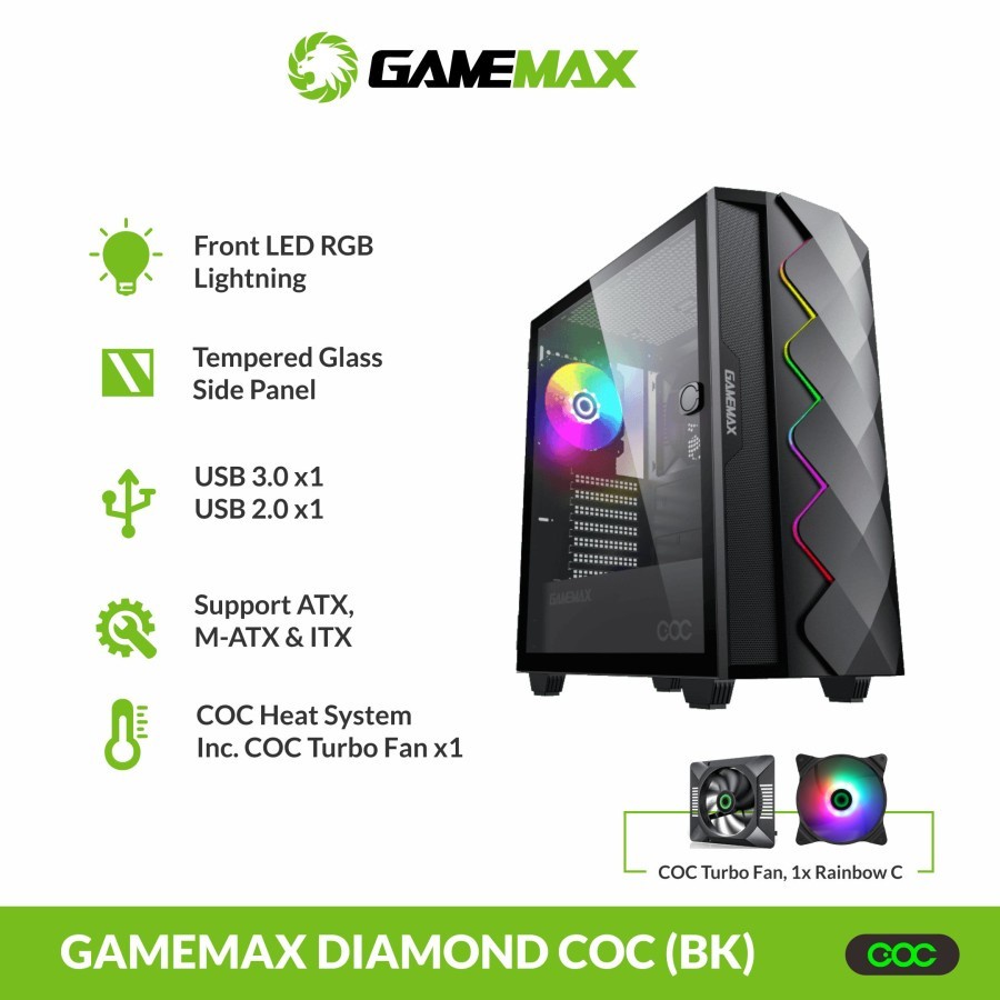 Jual Case Gamemax Diamond COC Black With COC Turbo Fan | Shopee Indonesia