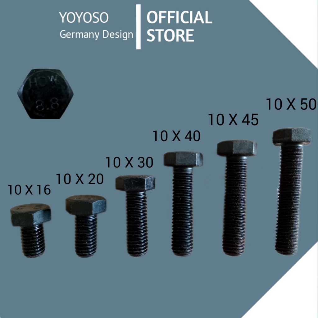 Jual Baut Baja Fulldrat Diameter 10 Ukuran 16/20/30/40/45/50 - Hex ...