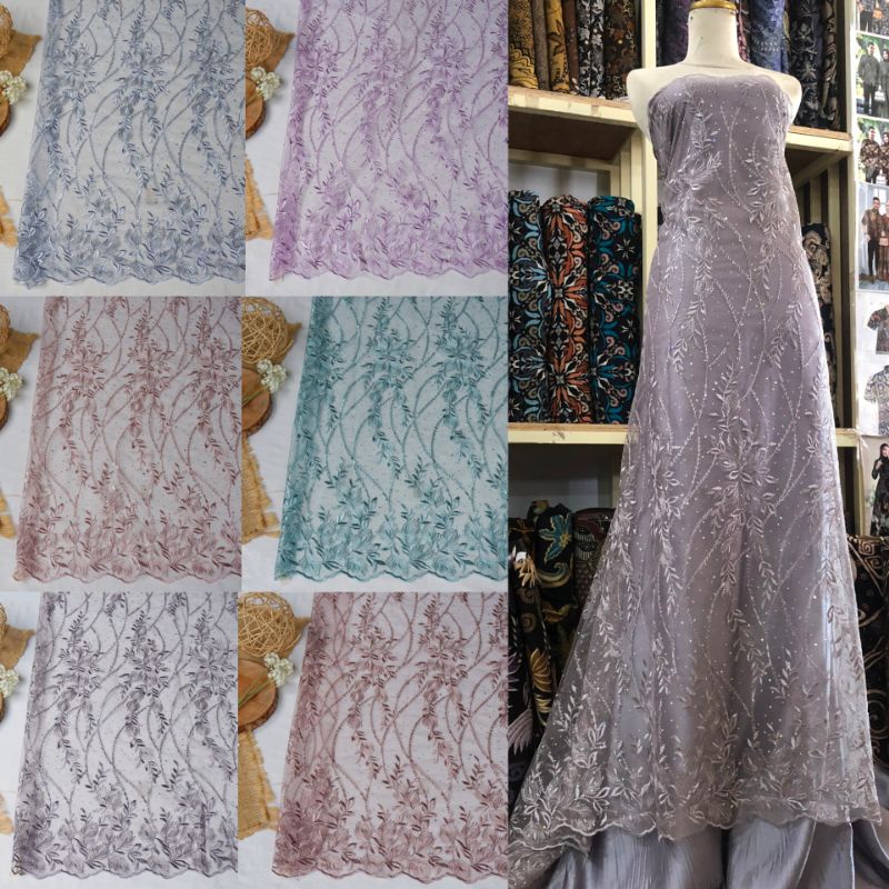 Jual Kain Tulle Kain Tile Bordir Kain Brokat Tile Perancis bahan Kebaya ...