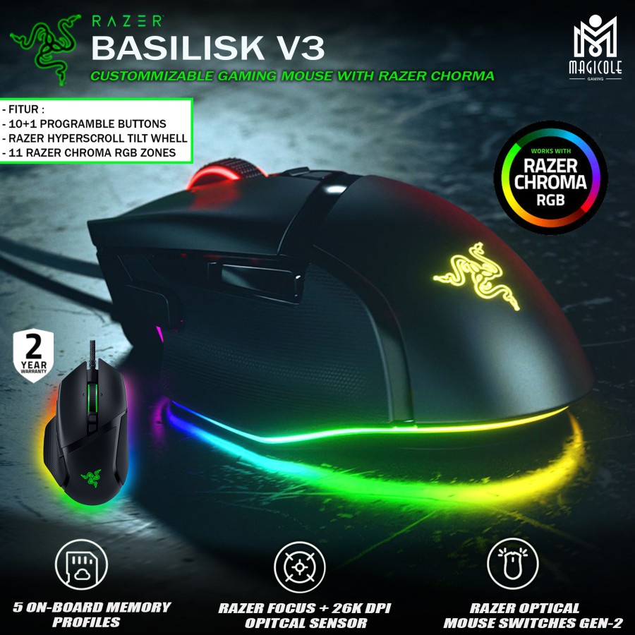 Jual Razer Basilisk V3 Chroma RGB Customizable Gaming Mouse | Shopee ...