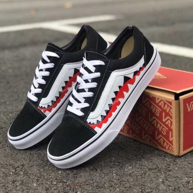Jual COD Sepatu BAPE x Vans Old Skool WGM Shark Mount Mouths Tooth ...