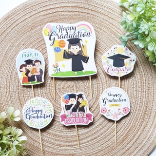Jual satu set cake topper toper hiasan kue tema wisuda happy graduation ...