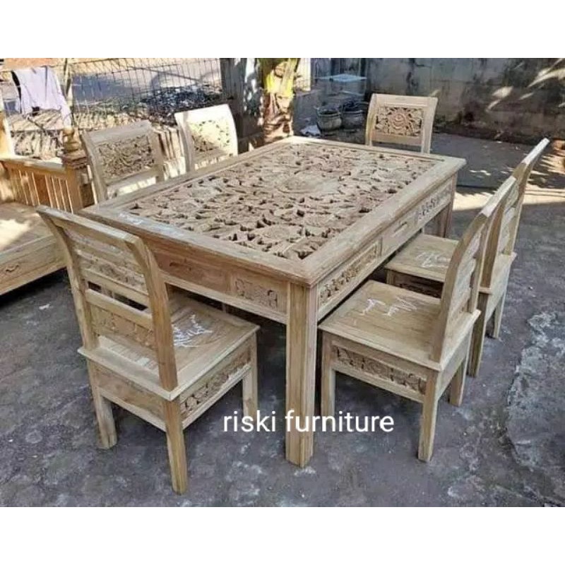 Jual Meja makan Kartini jati ukir mentahan | Shopee Indonesia