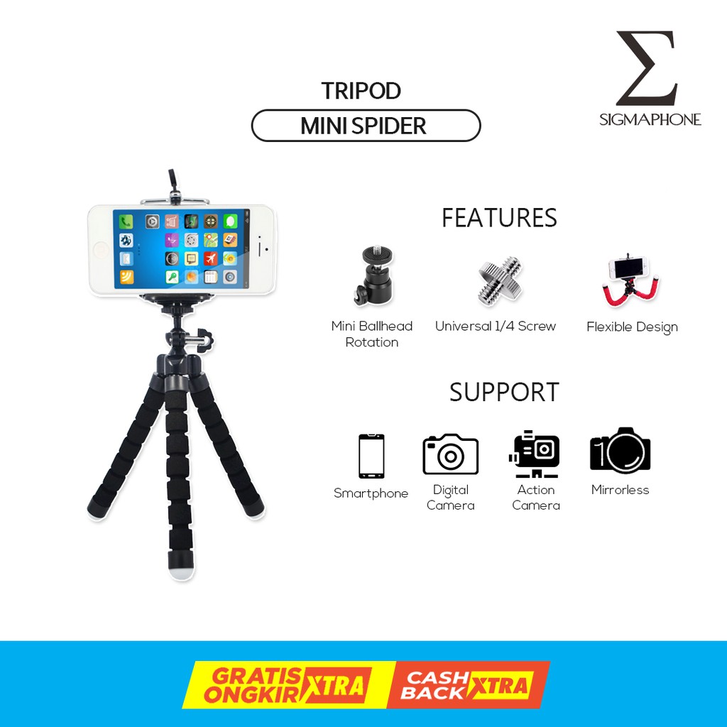 Jual TRIPOD MINI SPIDER UNIVERSAL TRIPOD FLEXIBLE GORILLAPOD OCTOPUS ...