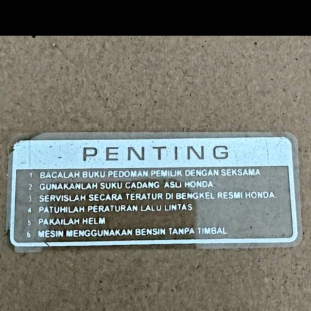 Jual stiker label penting (transparan) motor honda universal | Shopee ...