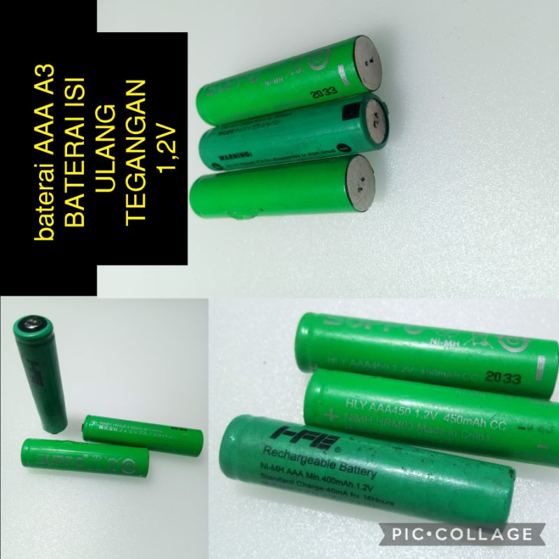 Jual Baterai A3 AAA Rechargeable 400-450 mAh 1.2V Batre Battery Isi ...