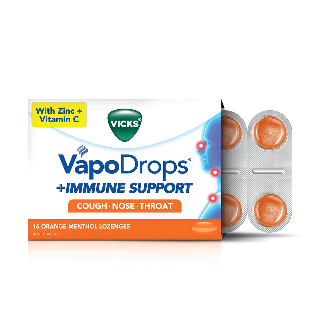 Jual Vicks VapoDrops + Immune Support - ORANGE MENTHOL (16 lozenges ...