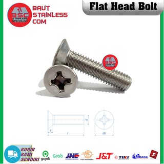 Jual FLAT HEAD BOLT JF+ M6X30 - BAUT KEPALA OBENG + STAINLESS SS304 A2 ISI 5 PCS | Shopee Indonesia