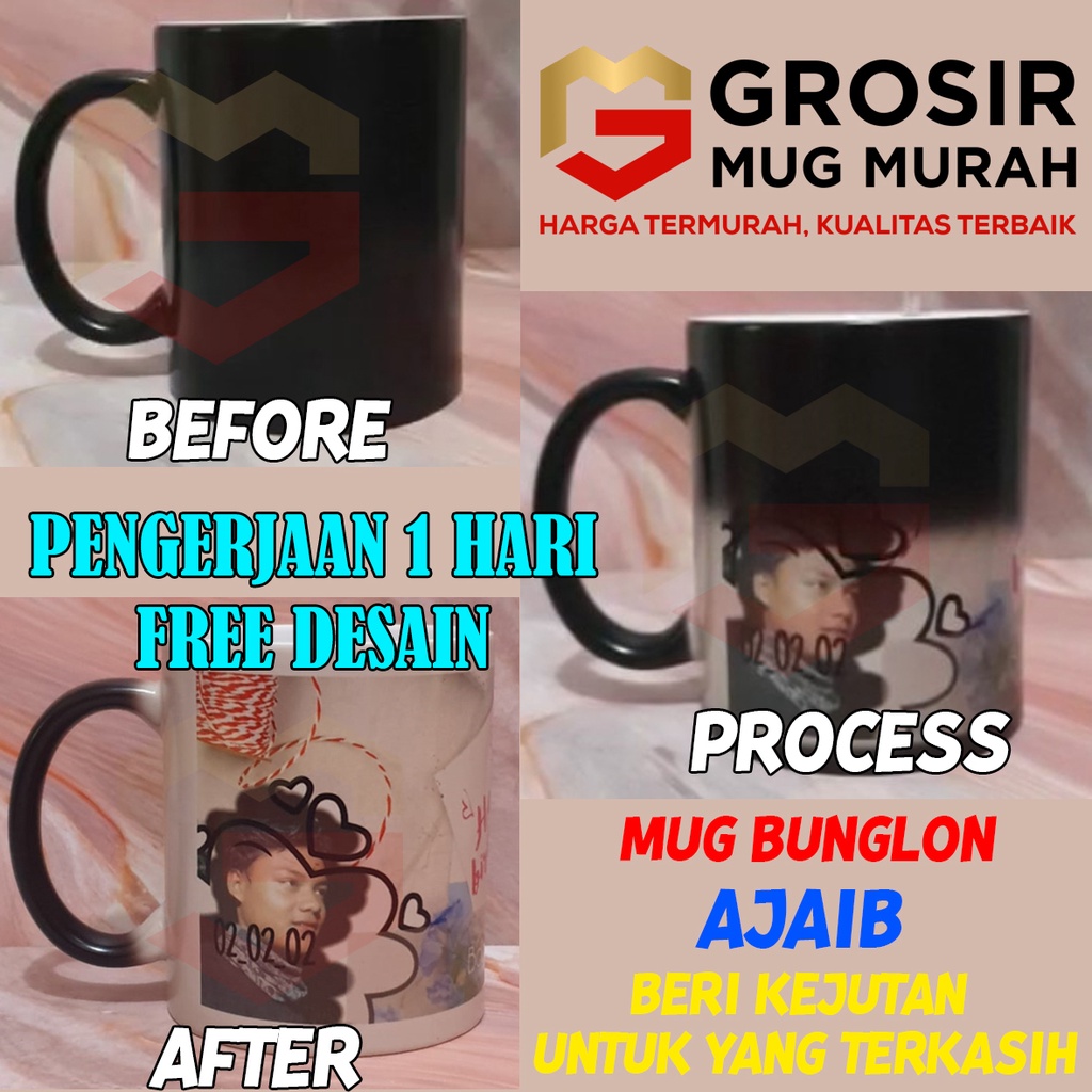 Jual GMM-09 / Souvenir Mug Ajaib BUNGLON Custom dan Foto Gambar Logo ...
