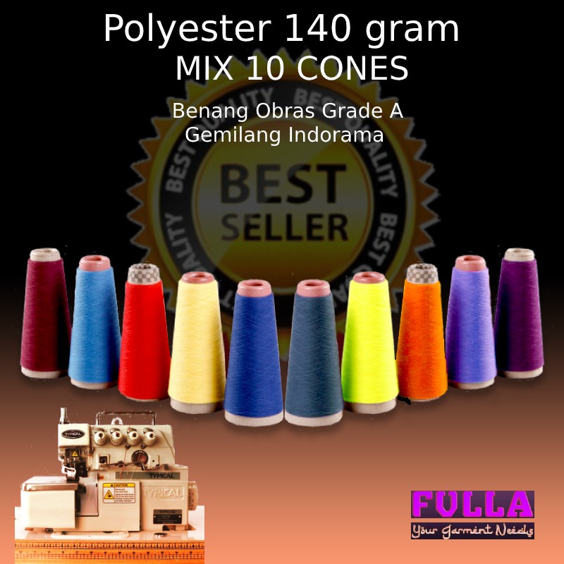 Jual Benang Obras Polyester 140 gram isi 10 cones/10 warna/Bebas pilih ...
