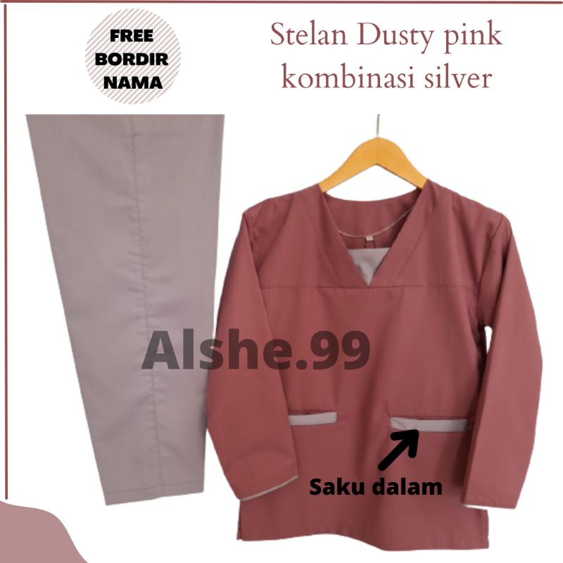 Jual baju oka / seragam jaga / seragam oka / dusty pink kombinasi ...